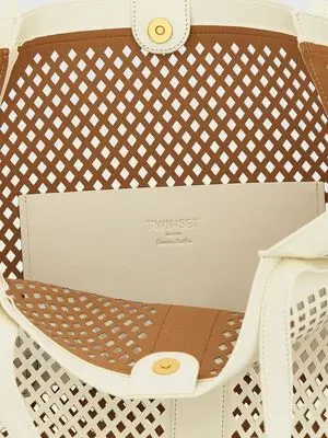 TWINSET Perforated Faux Leather Tote Bag - White