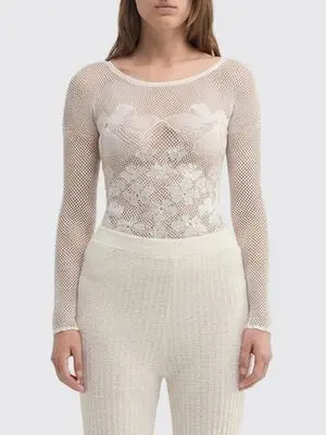 MARGHERITA MACCAPANI Sheer Mesh Bodysuit With Floral Lace Detail