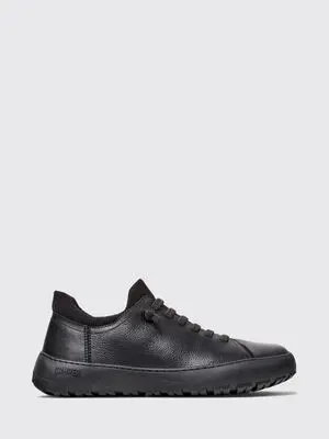 Camper Peu Serra Grained Leather Slip-on Sneakers With Vibram Sole And Elastic Laces - Black
