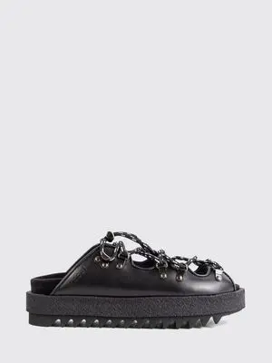 Sacai Low-heeled Platform Sandals In Smooth Leather With Notched Sole - Black