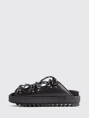 Sacai Low-heeled Platform Sandals In Smooth Leather With Notched Sole