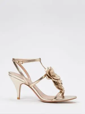 TWINSET Leather Sandals With Flowers - Gold