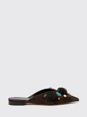 TWINSET Suede Mules With Applications And Stones - Coffee