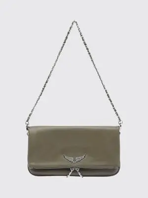 Zadig&Voltaire Zadig & Voltaire Black Leather Clutch Bag With Gold Tone Wings Detail Grass Green