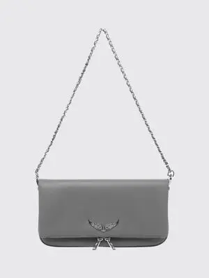 Zadig&Voltaire Zadig & Voltaire Black Leather Clutch Bag With Gold Tone Wings Detail Grey
