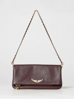 Zadig&Voltaire Zadig & Voltaire Black Leather Clutch Bag With Gold Tone Wings Detail Violet