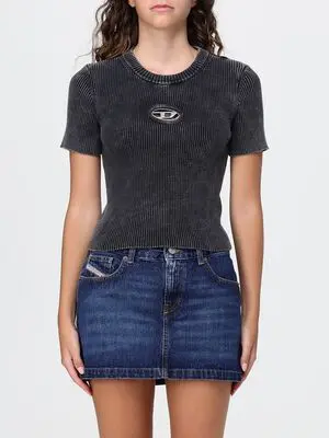 DIESEL® Ribbed T-shirt With Logo Detail - Black