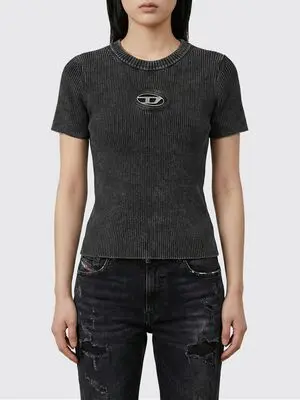 DIESEL® Ribbed T-shirt With Logo Detail - Black