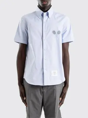 Thom Browne Short-sleeved Shirt In Cotton Poplin With A Button-down Collar - Gnawed Blue
