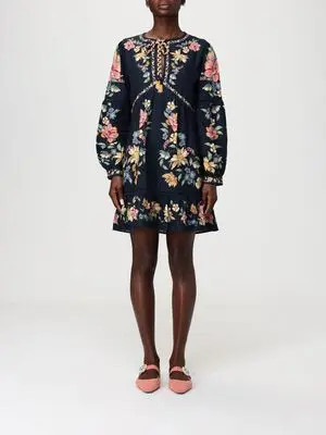 Farm Rio Cotton Maira Mini Dress With Floral Print - Blue