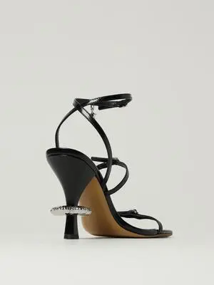 Marc Jacobs Patent Leather Strappy High Heel Sandals With Silver Tone Detailing