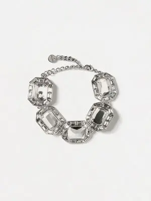 SELF-PORTRAIT Brass Choker Necklace With Square Crystals - Silver