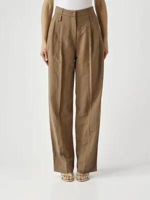 MEIMEIJ Linen Blend Wide Leg Trousers - Brown