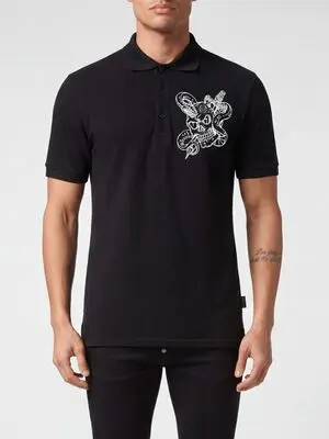 Philipp Plein Short-sleeve Cotton Polo Shirt With All-over Monogram Print - Black