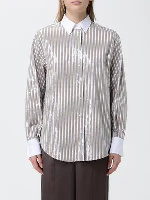Brunello Cucinelli Striped Cotton Shirt With Sequins - Black