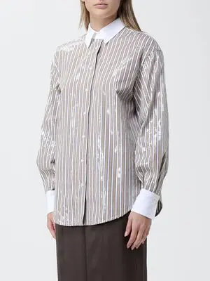 Brunello Cucinelli Striped Cotton Shirt With Sequins