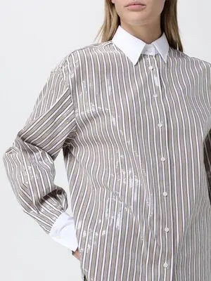 Brunello Cucinelli Striped Cotton Shirt With Sequins