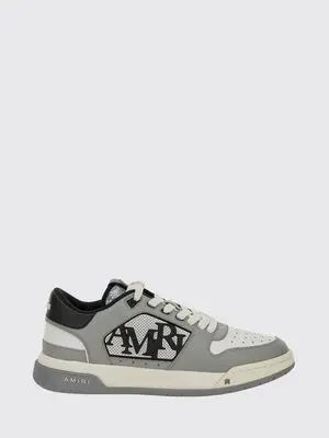 Amiri Classic Smooth Leather Sneakers With Rubber Logo And Perforated Toe - Grey