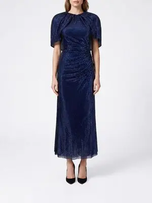 SELF-PORTRAIT Draped Beaded Short-sleeve Midi Ceremony Dress
