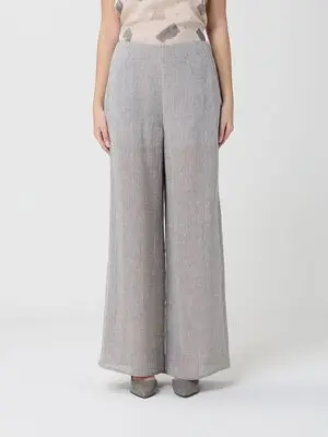 Emporio Armani Linen Blend Palazzo Trousers - Grey