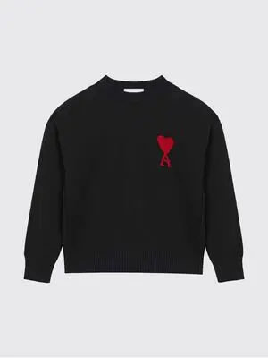 AMI Paris Crewneck Lambswool Sweater With Contrast De Cœur Logo - Black