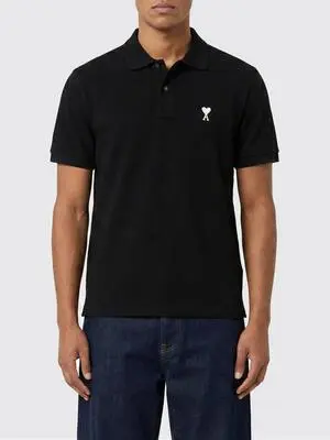 AMI Paris Cotton Short-sleeved Polo Shirt With Embroidered Logo - Black