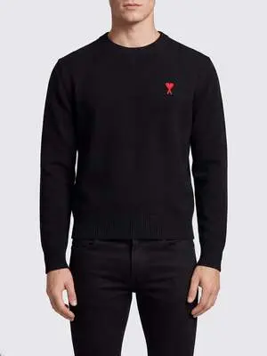 AMI Paris Wool Crew Neck Jumper With Logo - Black