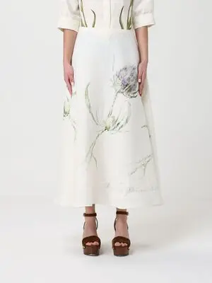 Alberta Ferretti Linen Floral Print Midi Skirt