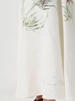 Alberta Ferretti Linen Floral Print Midi Skirt