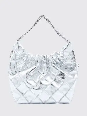 Tory Burch Mini Hobo Fleming Bag In Laminated Leather - Silver