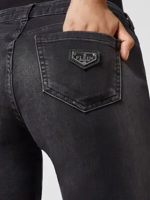 Philipp Plein Cropped Skinny Stretch Jeans With Hexagon Logo - Grey