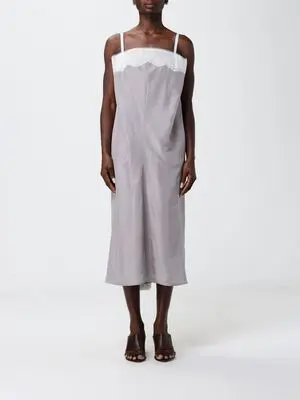 Carven Slipdress In Silk With Lace Inserts - Grey