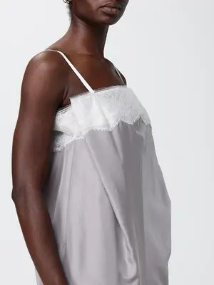 Carven Slipdress In Silk With Lace Inserts