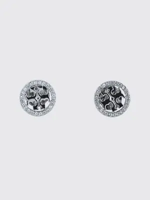 Tory Burch Icon Earrings In Brass With Set Rhinestones - Silver