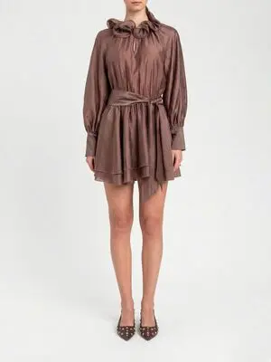 TWINSET Mini Dress In Cotton Voile - Brown