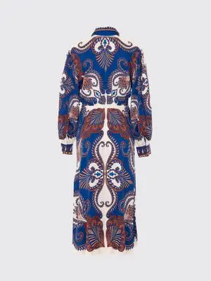 Farm Rio Printed Viscose Midi Shirt Dress With Balloon Sleeves