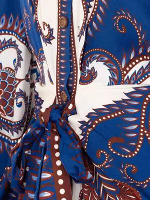Farm Rio Printed Viscose Midi Shirt Dress With Balloon Sleeves
