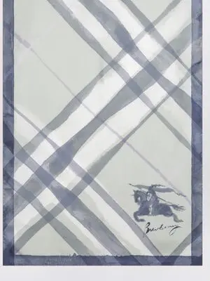 Burberry Pure Mulberry Silk Scarf With Check Pattern And Ekd Logo