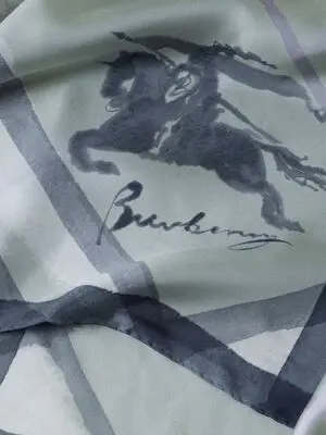 Burberry Pure Mulberry Silk Scarf With Check Pattern And Ekd Logo