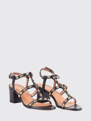 VIA ROMA 15 Leather Sandals With Studs - Black