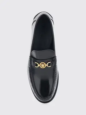 Versace Medusa '95 Brushed Leather Penny Loafers With Metallic Logo