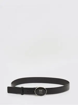 Pinko Leather Belt With Logo Buckle - Black