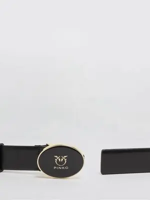 Pinko Leather Belt With Logo Buckle - Black