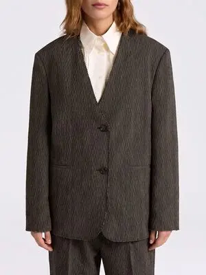 Momoni Asymmetric Cotton And Linen Blend Blazer - Black