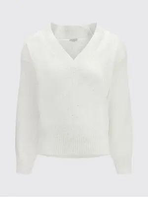 Brunello Cucinelli Linen And Cotton V-neck Knit With Sequins