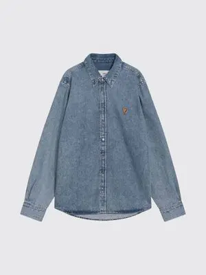 AMI Paris Button-down Collar Cotton Denim Shirt With Embroidered Logo