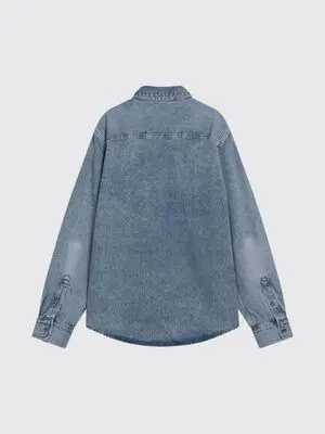AMI Paris Button-down Collar Cotton Denim Shirt With Embroidered Logo