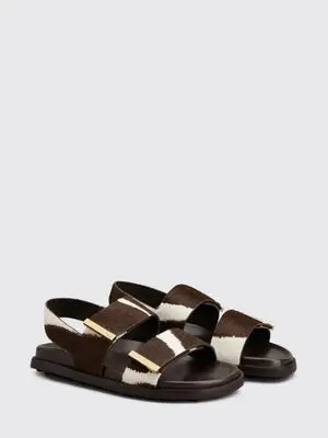 TOD'S Cow Print Pony Hair Slingback Sandals - Brown