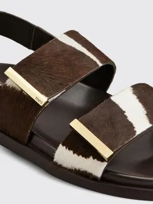 TOD'S Cow Print Pony Hair Slingback Sandals - Brown