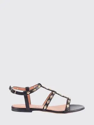 VIA ROMA 15 Laminated Leather Sandals With Studs - Black